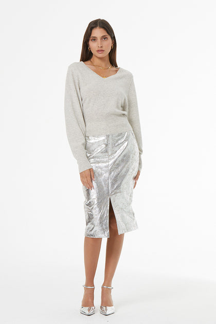 London Skirt // Distressed Silver Pleather – Young Fabulous & Broke